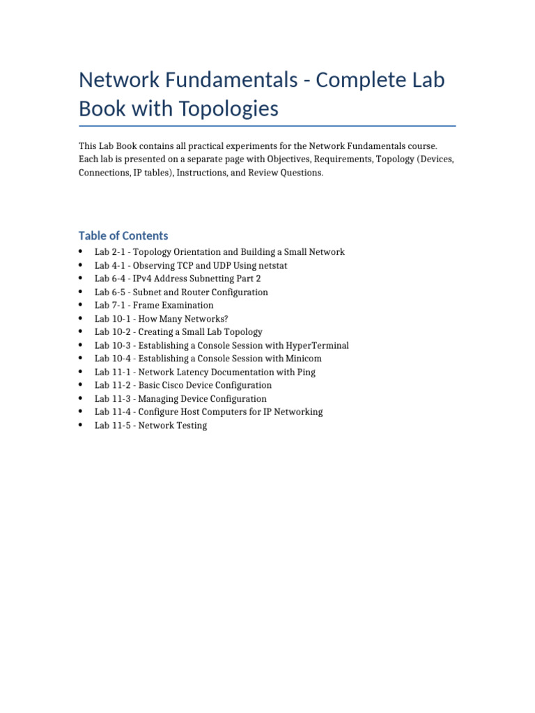 Network Fundamentals Lab Book ALL Topologies | PDF | Router (Computing ...