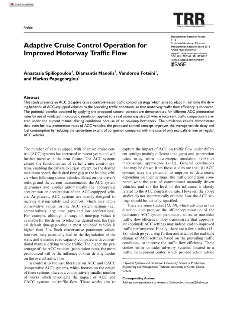 Adaptive Cruise Control Operation For Improved Motorway Traffic Flow ...