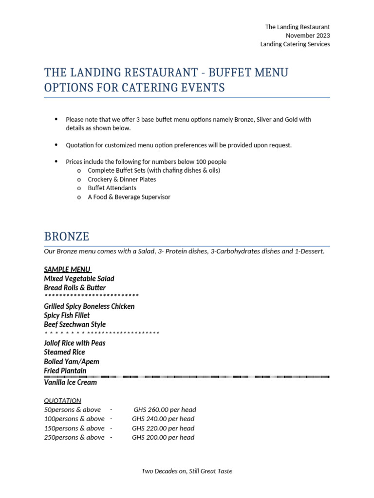 Landing Restaurant Event Packages - Buffet Menu Options - July 2023 ...