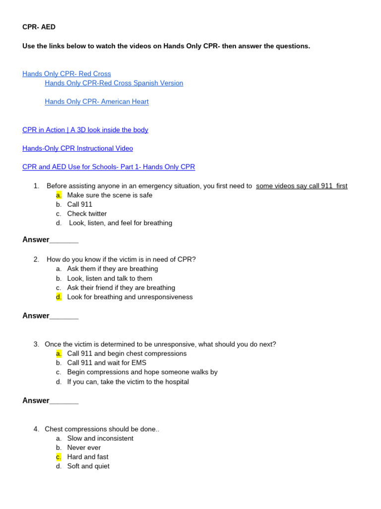Hands-Only CPR Roleplay Guide | PDF | Cardiopulmonary Resuscitation ...