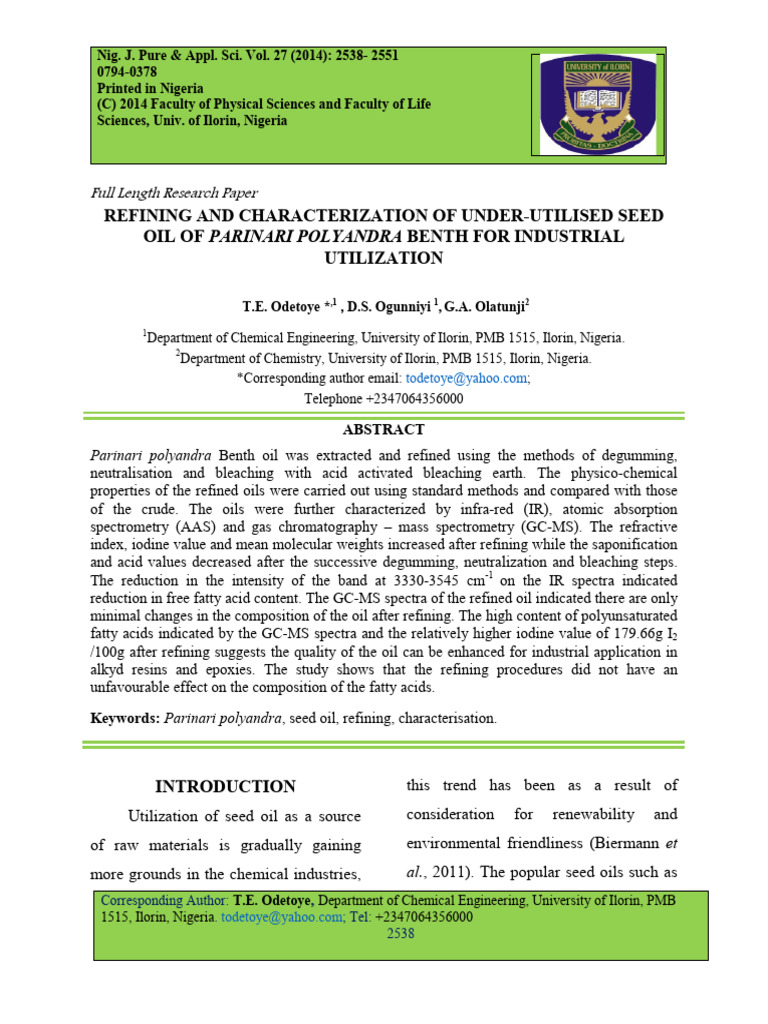 NJPAS Odetoye-Et-Al.-2014. Refinning and Characterization of ...