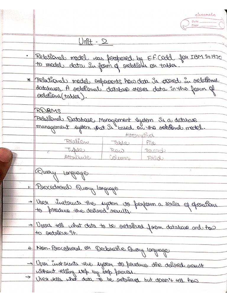 DBMS Unit 2 Handwritten Notes | PDF