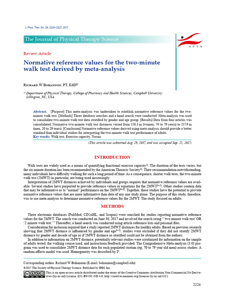 Normative Values for Two-Minute Walk Test | PDF | Meta Analysis ...