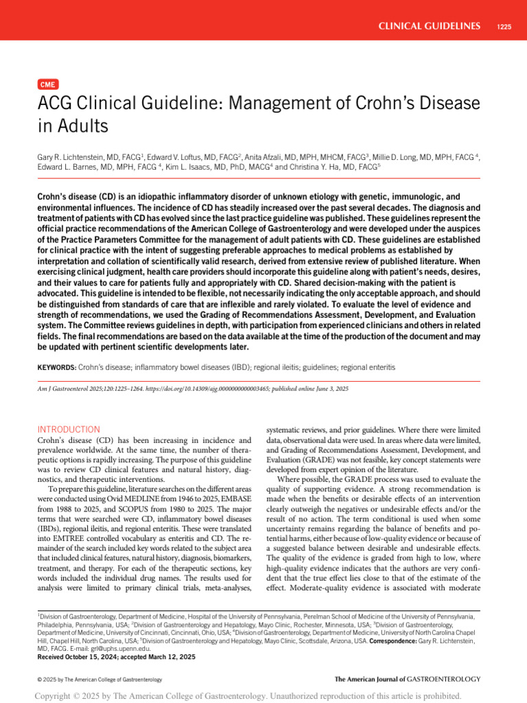 Acg Clinical Guideline Management of Crohn s.14-1 | PDF | Crohn's ...