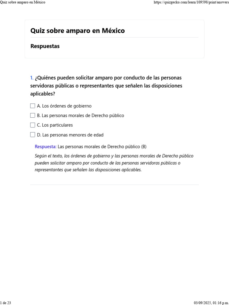 Quiz sobre el Amparo en México | PDF | Apelación | Sentencia (ley)