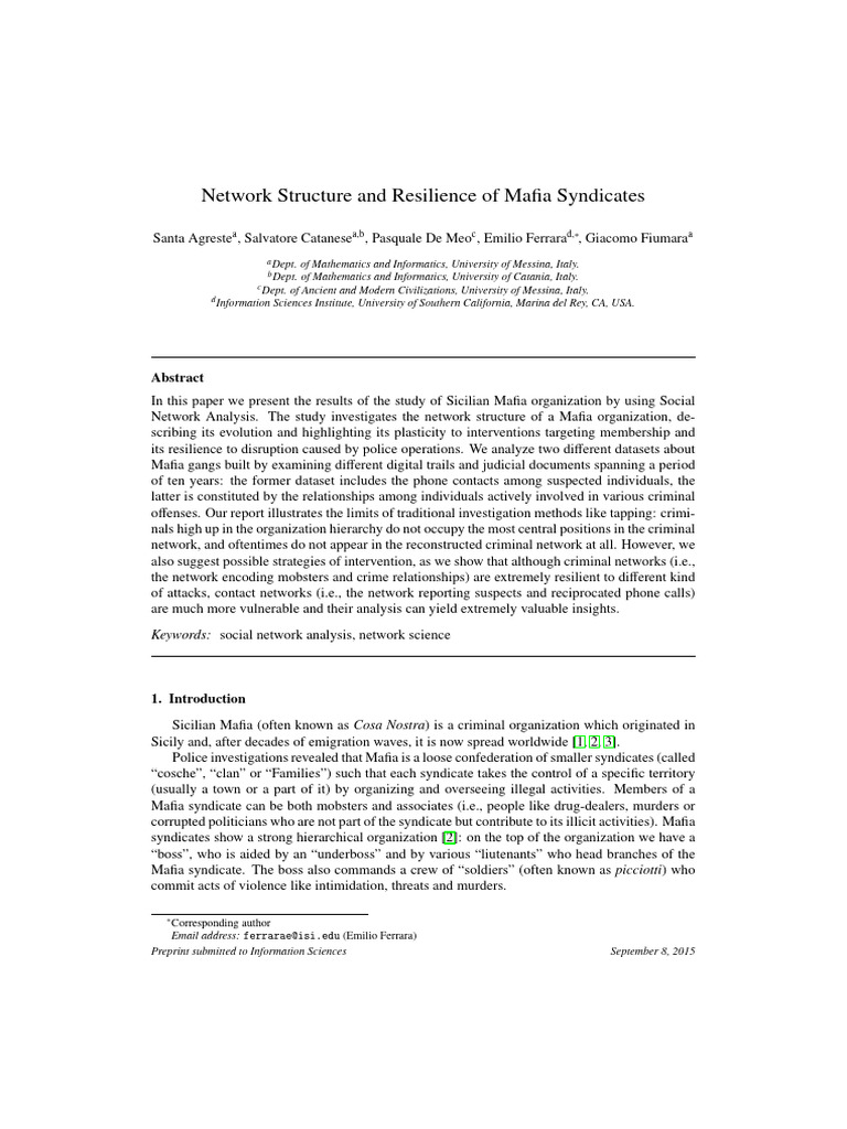Network Structure and Resilience of Mafia Syndicates | PDF | Vertex ...
