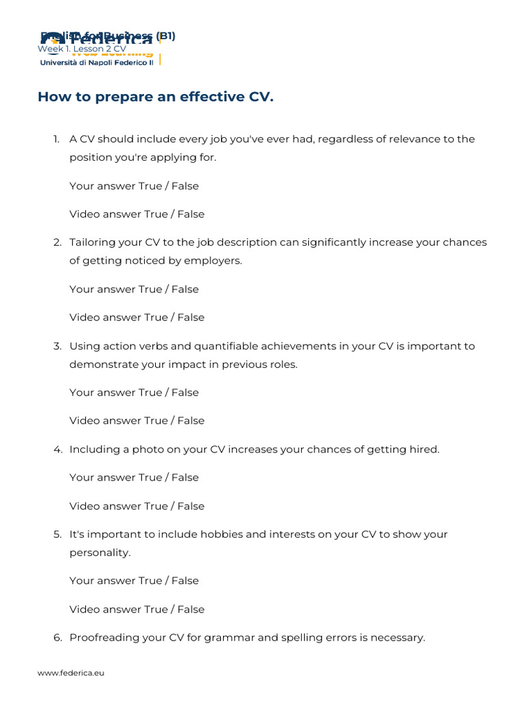 6SoHz3isRwOqKo JHMCPWG B1 English For Business Module 1 Lesson 2 CV | PDF