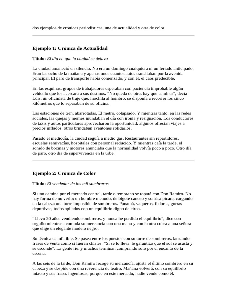 Dos Ejemplos De Crónicas Periodísticas Pdf