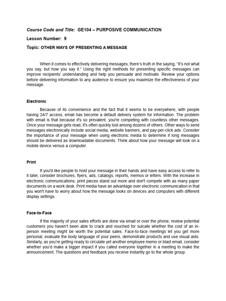 Effective Message Presentation Methods | PDF | Advertising | Communication