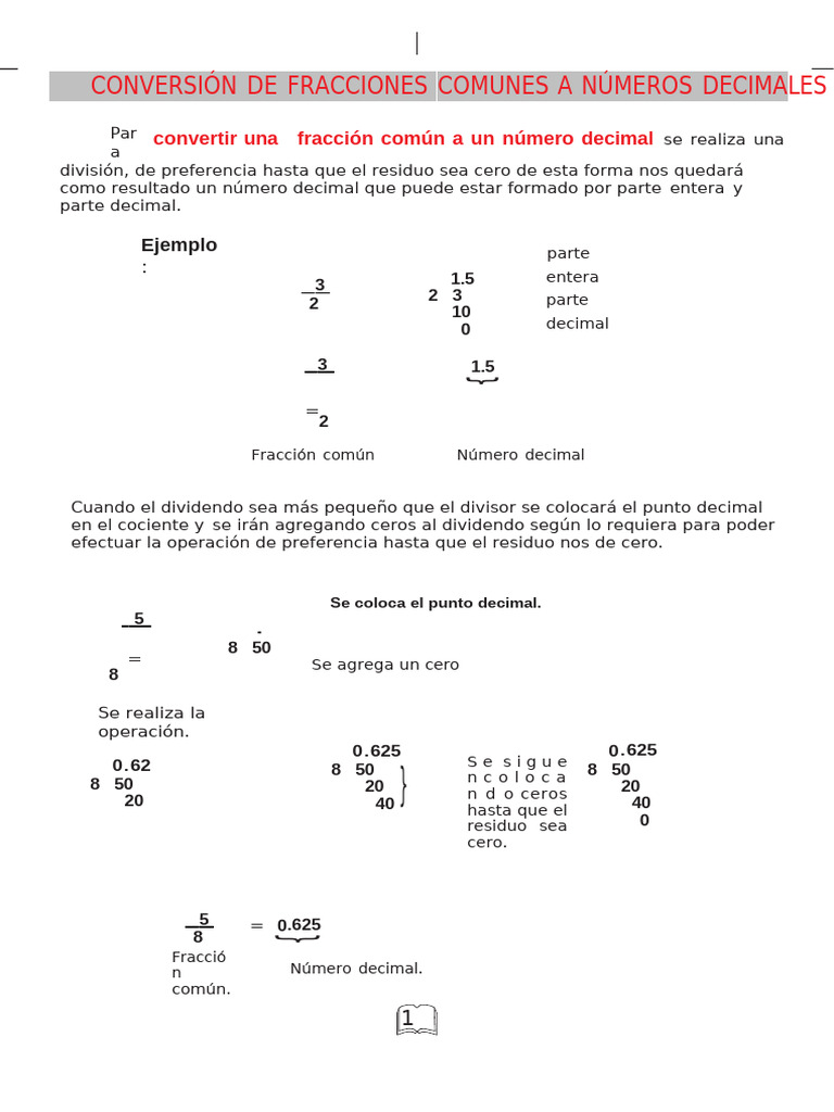 Conversion de Fracciones Comunes A Numeros Decimales | PDF | División ...
