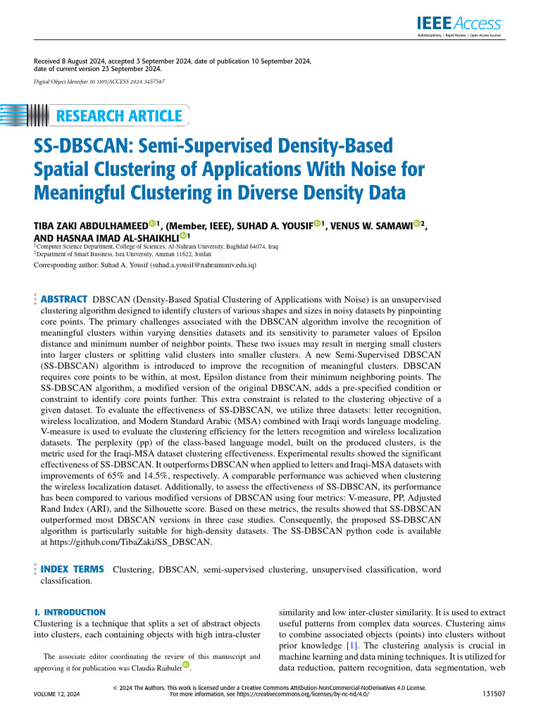 SS-DBSCAN Semi-Supervised Density-Based Spatial Clustering of Applications With Noise For ...
