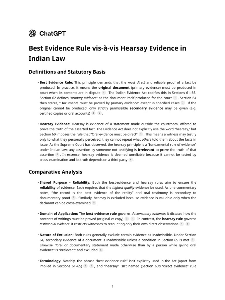 Best Evidence Rule in Indian Law | PDF | Hearsay | Evidence (Law)