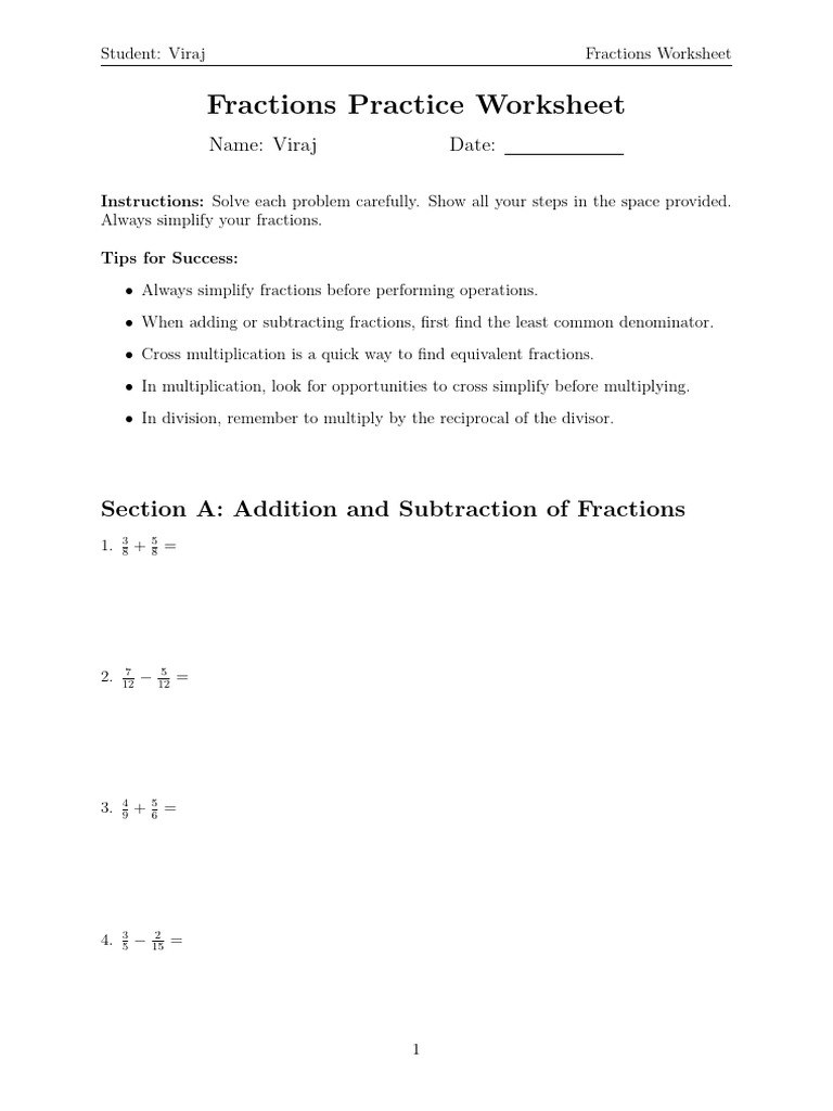 Viraj Fractions Practice Worksheet | PDF | Multiplication | Discrete ...