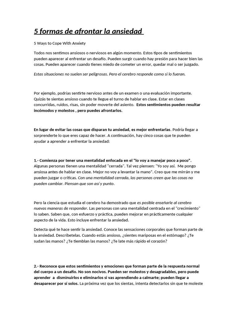 5 formas de afrontar la ansiedad | PDF | Ansiedad | Las emociones