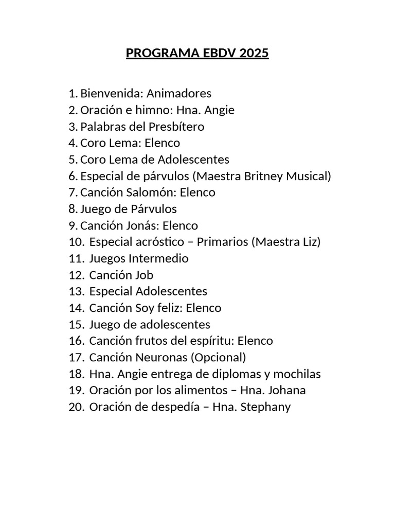 Programa Ebdv 2025 | PDF