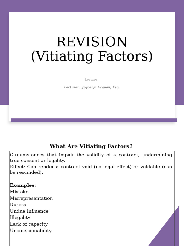 Law of Contract II Revision Vitiating Factors | PDF | Misrepresentation ...