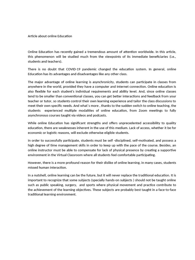 Article About Online Education | PDF