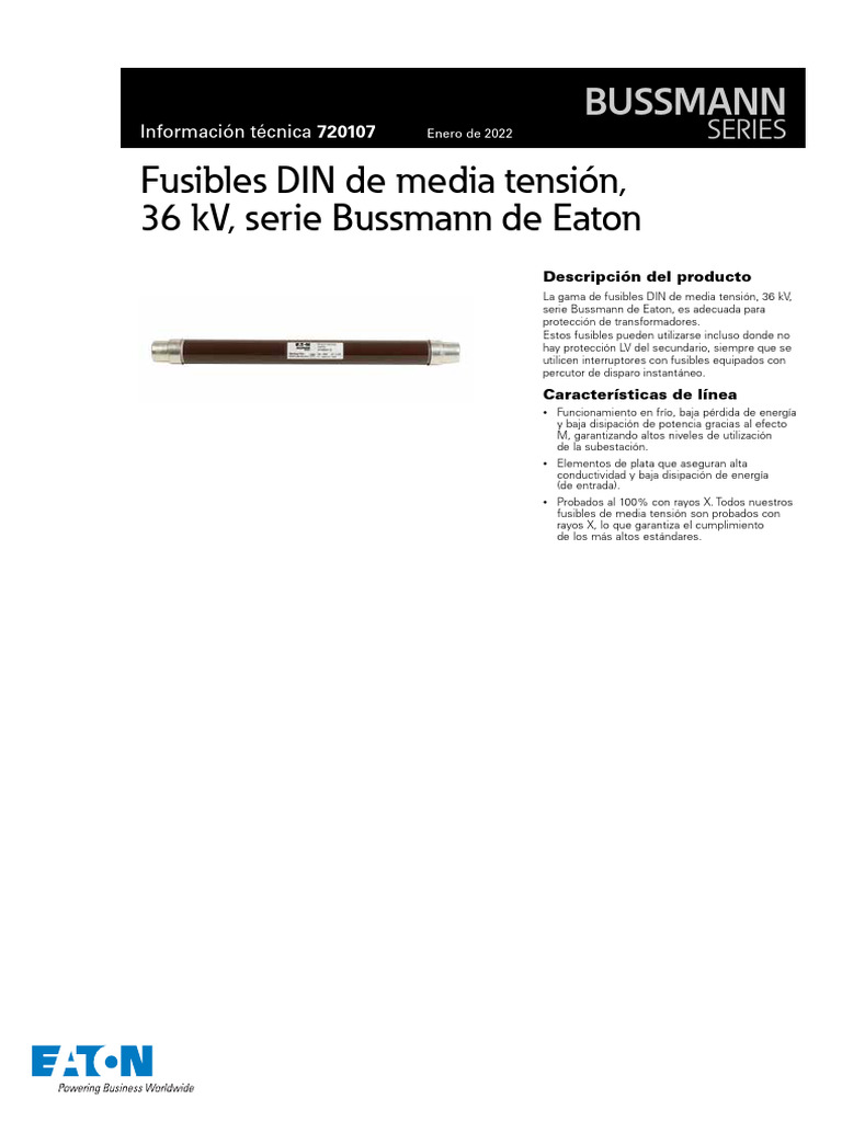 Eaton Bussmann Series 36kv Medium Voltage Din Fuses Datashee Spanish ...
