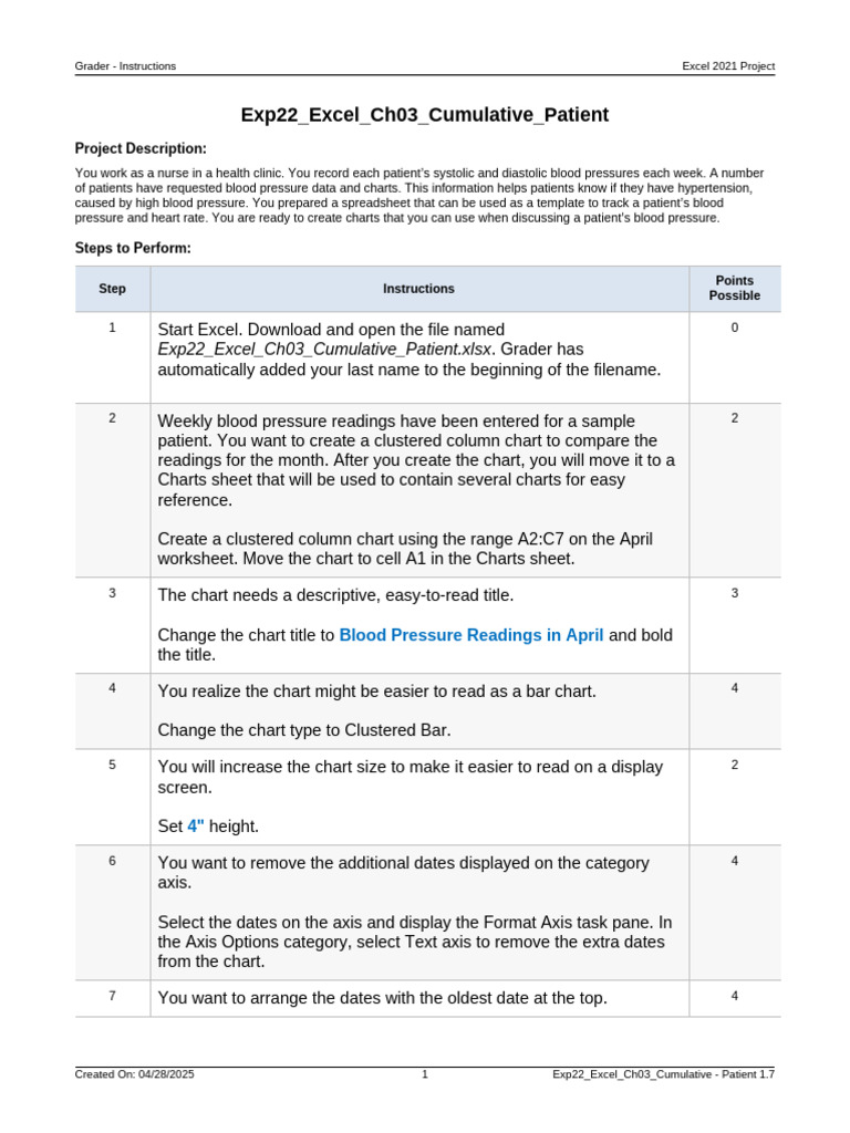 Exp22 Excel Ch03 Cumulative Patient Instructions | PDF | Chart ...
