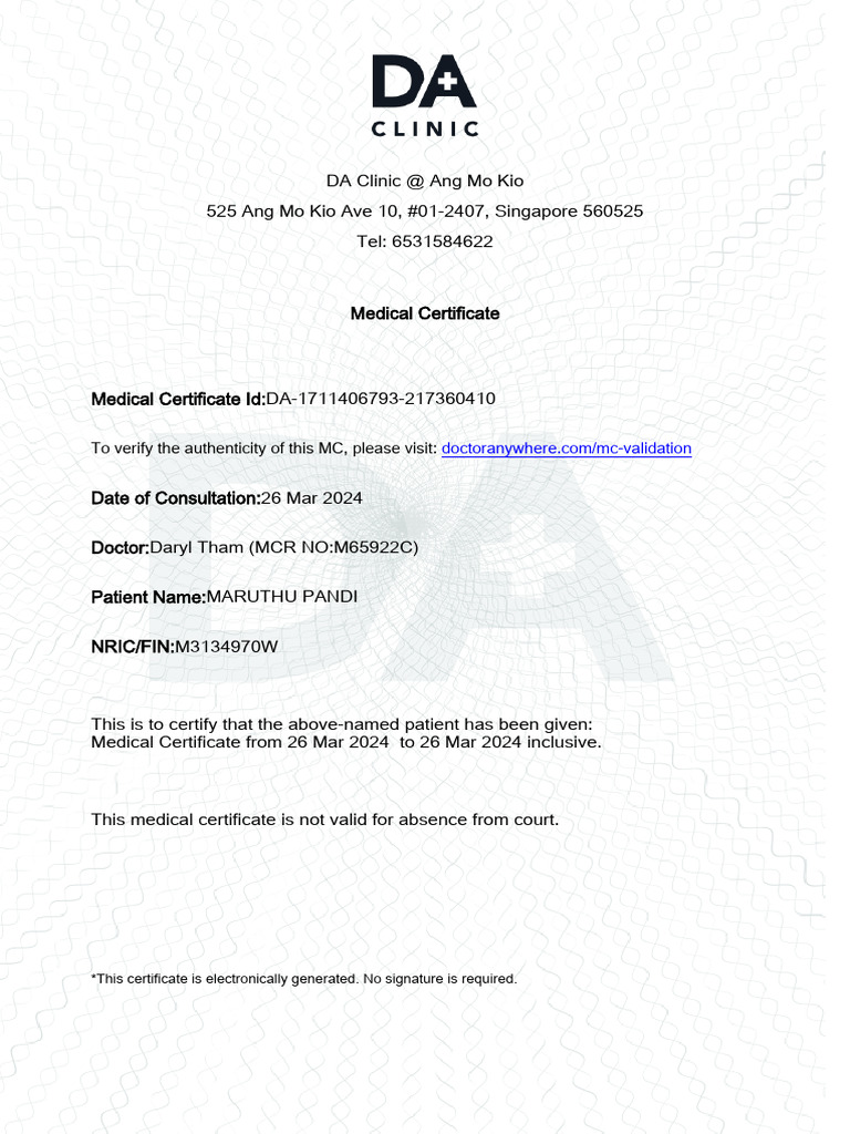 Maruthu Medical Certificate | PDF