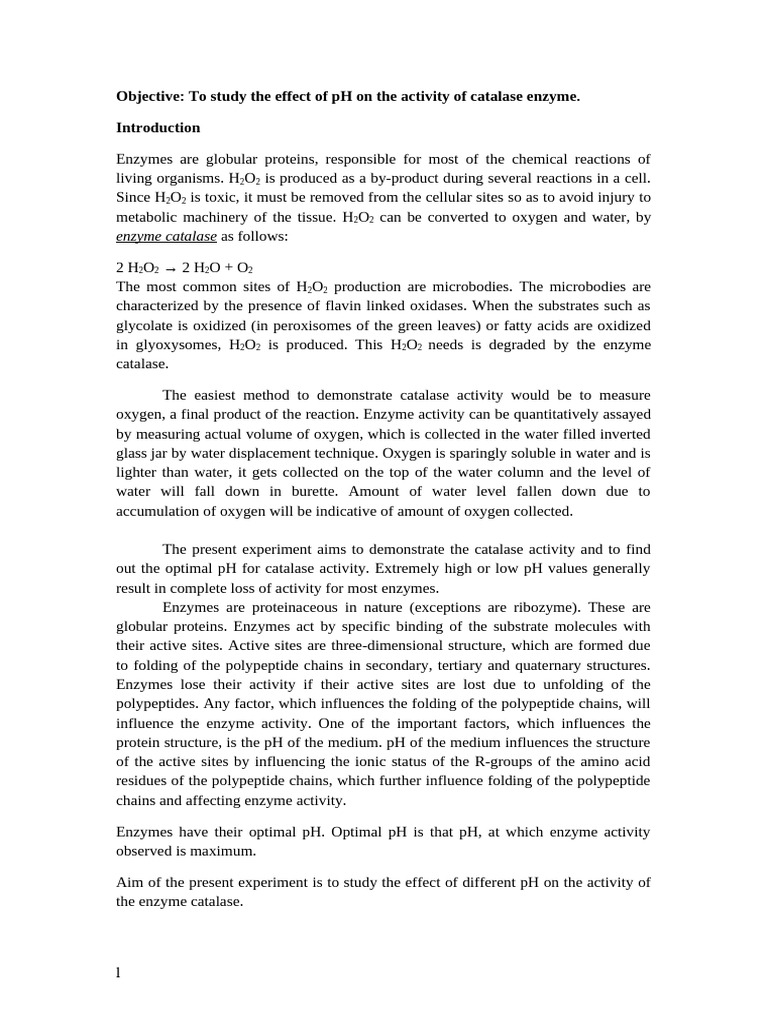 Effect of pH on Catalase Activity | PDF | Enzyme | Active Site