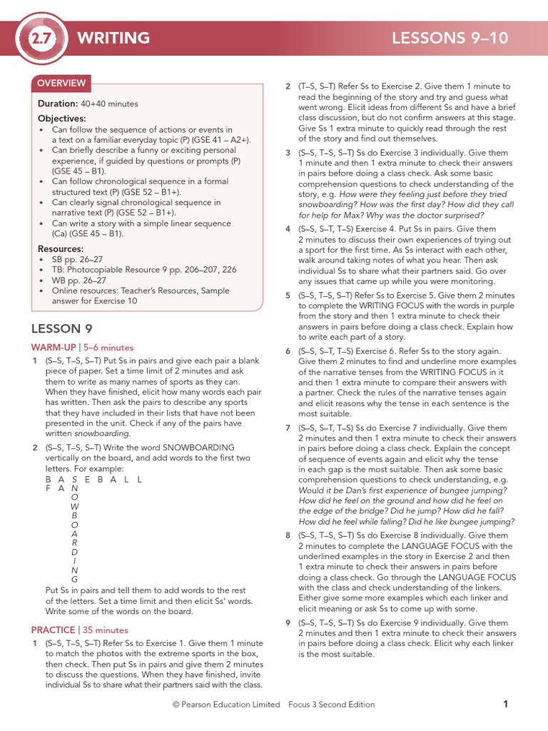 Focus3 2E LessonPlans U02 Lesson9 10 Writing | PDF | Cognition | Human ...