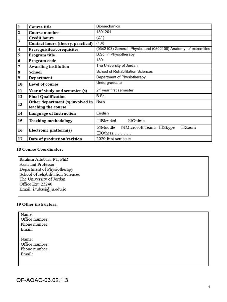 Biomechanics Course Overview for Physiotherapy | PDF | Biomechanics ...
