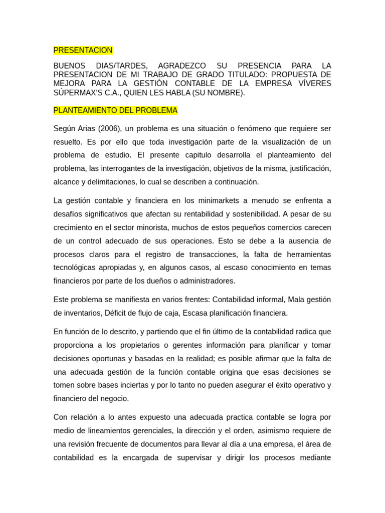 Borrador para Defensa de Anteproyecto | PDF | Contabilidad | Planificación
