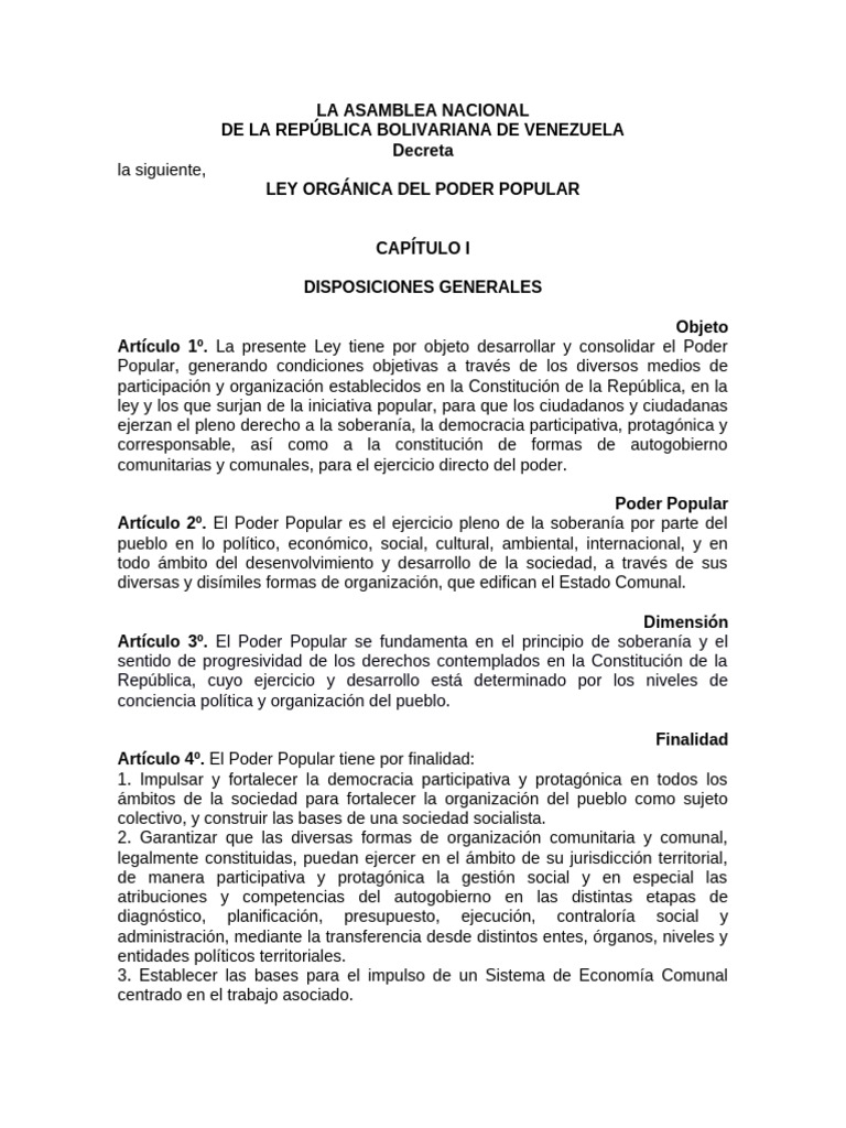 Ley Orgánica del Poder Popular | PDF | Democracia | Ideologías políticas