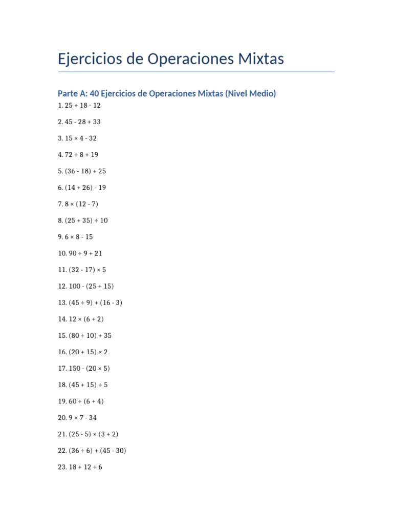 Ejercicios Operaciones Mixtas | PDF