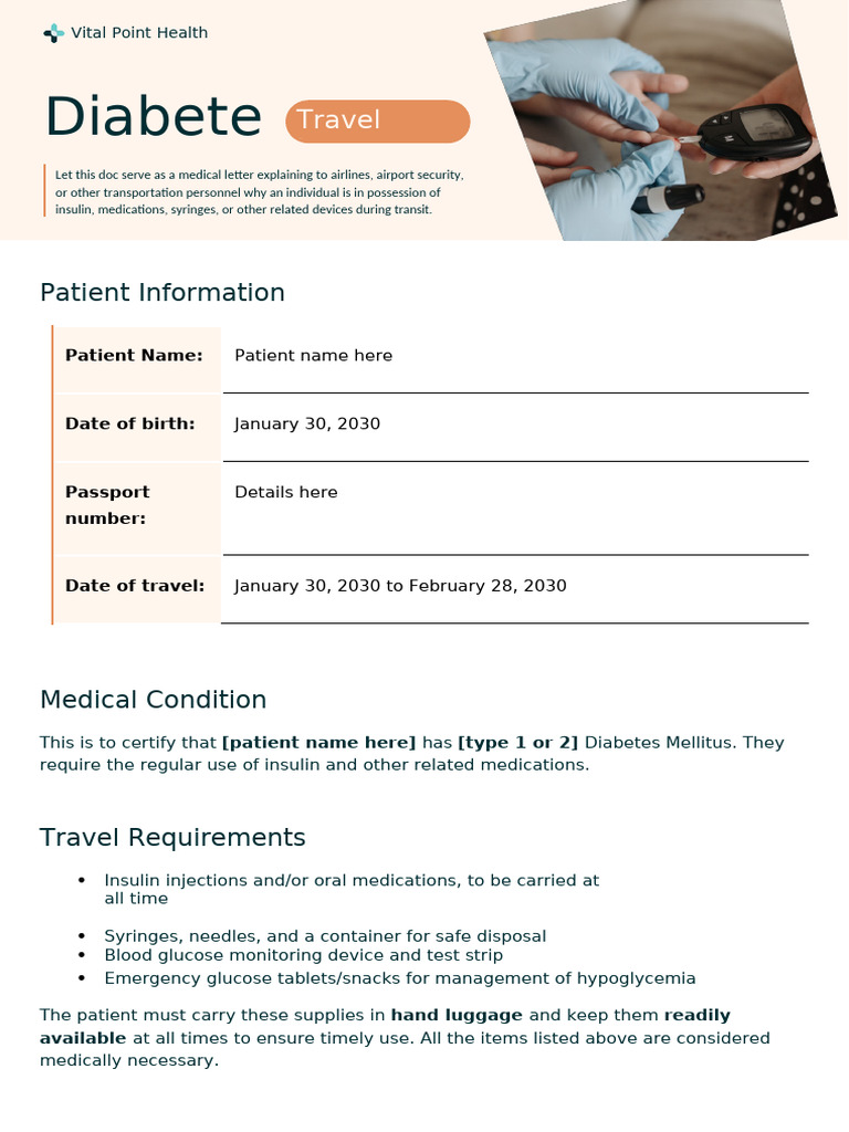 Medical Docs Diabetes Travel Letter | PDF