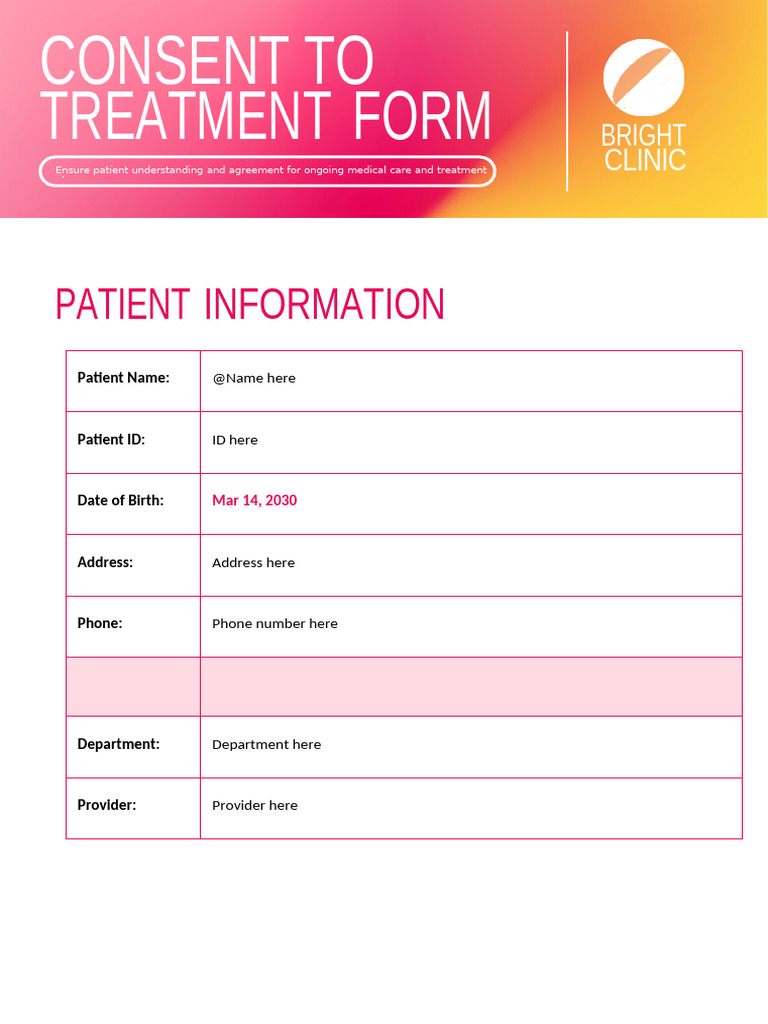 Medical - Docs - Consent To Treatment Form | PDF