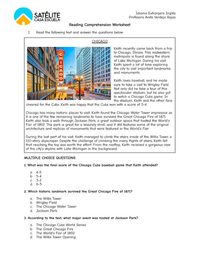 ESL Reading Comprehension | PDF | Chicago | Wrigley Field