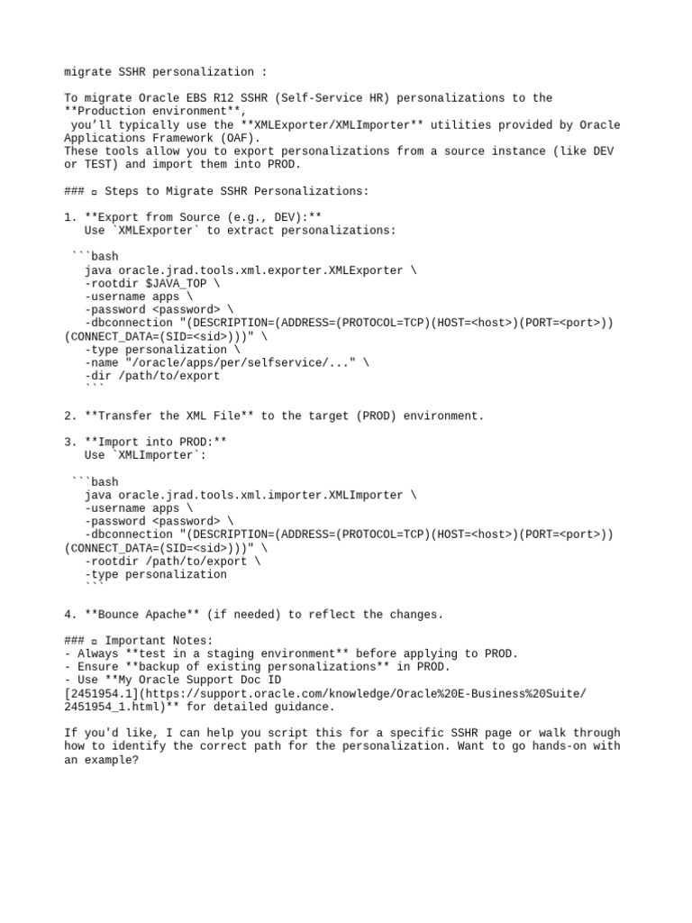 Migrate SSHR Personalization | PDF