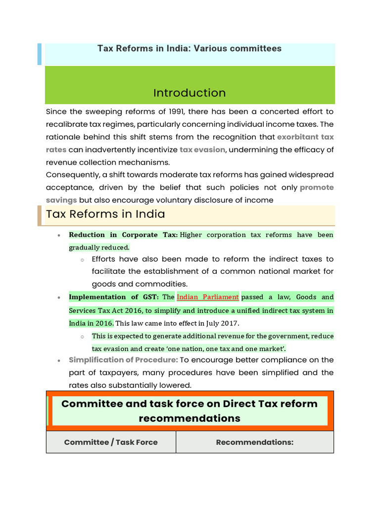 Tax Reforms Committees in India | PDF | Taxes | Value Added Tax