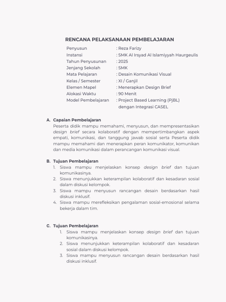 Contoh RPP DKV Kelas XI SMK Fase F: Materi Menerapkan Design Brief ...