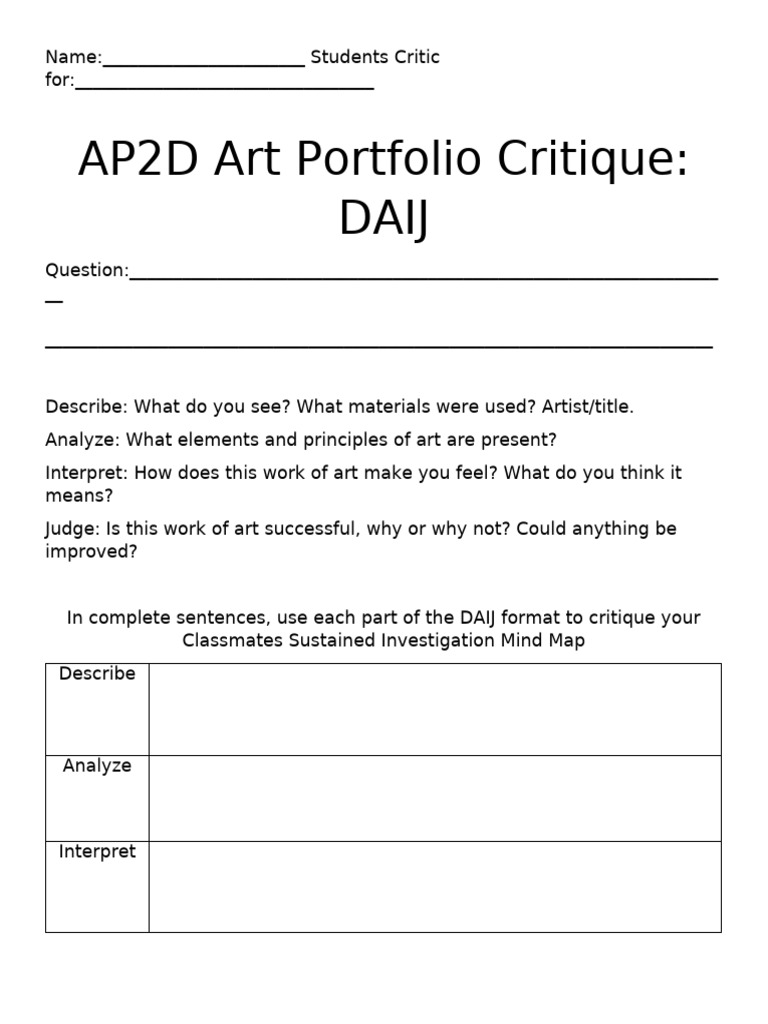 ArtCritiqueWorksheetDAIJ 1 | PDF