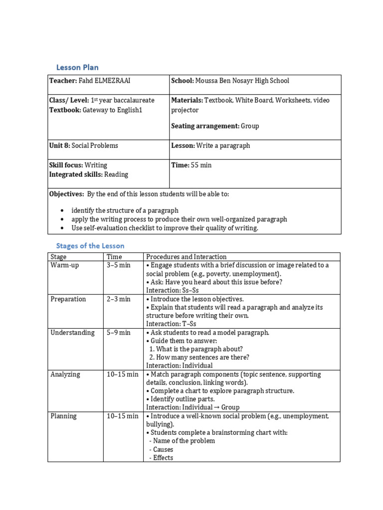 Paragraph Writing Lesson Plan | PDF | Lesson Plan | Human Communication