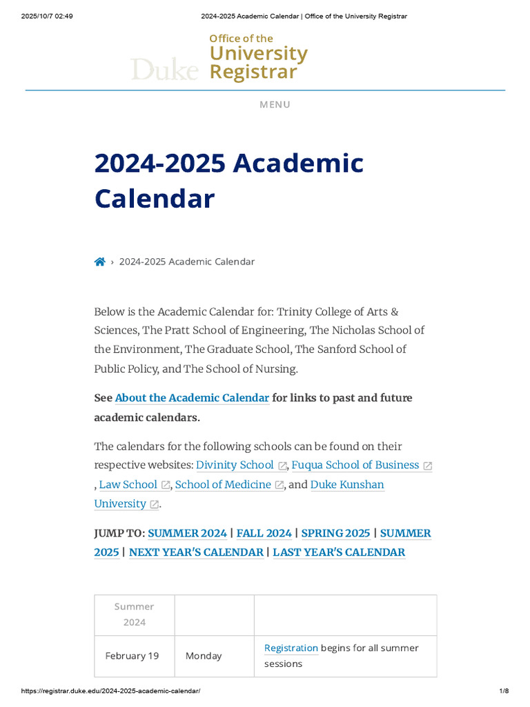 Duke Academic Calendar 2025-26 | PDF | Academic Term | Educational Stages
