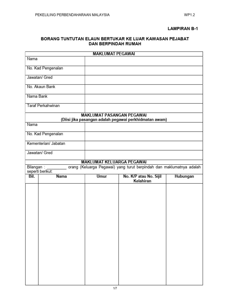 Borang Tuntutan Elaun Bertukar Ke Luar Kawasan Pejabat - MARIANI | PDF