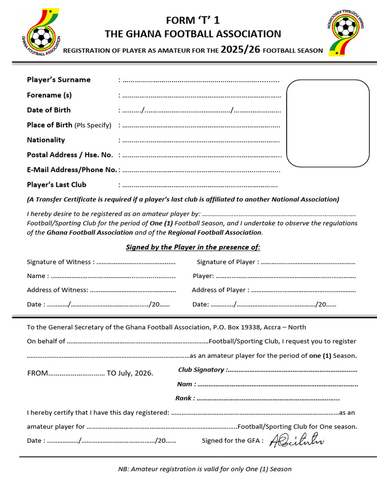 t1 Form for 2025_26 Season | PDF
