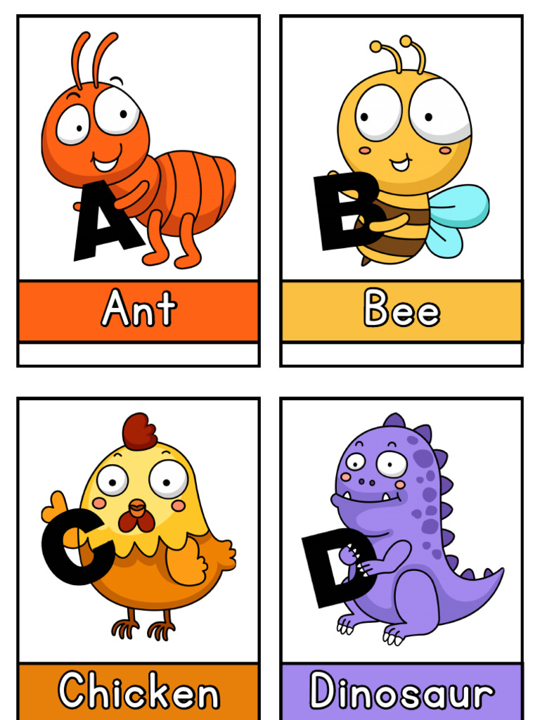 Alphabet Animal English Flashcards Colorful Illustrative Style | PDF