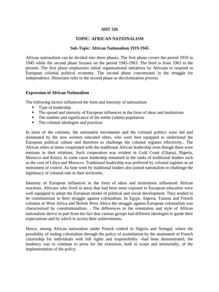 Aht 326 African Nationalism 1919-1945 | PDF | Nationalism | Ideologies