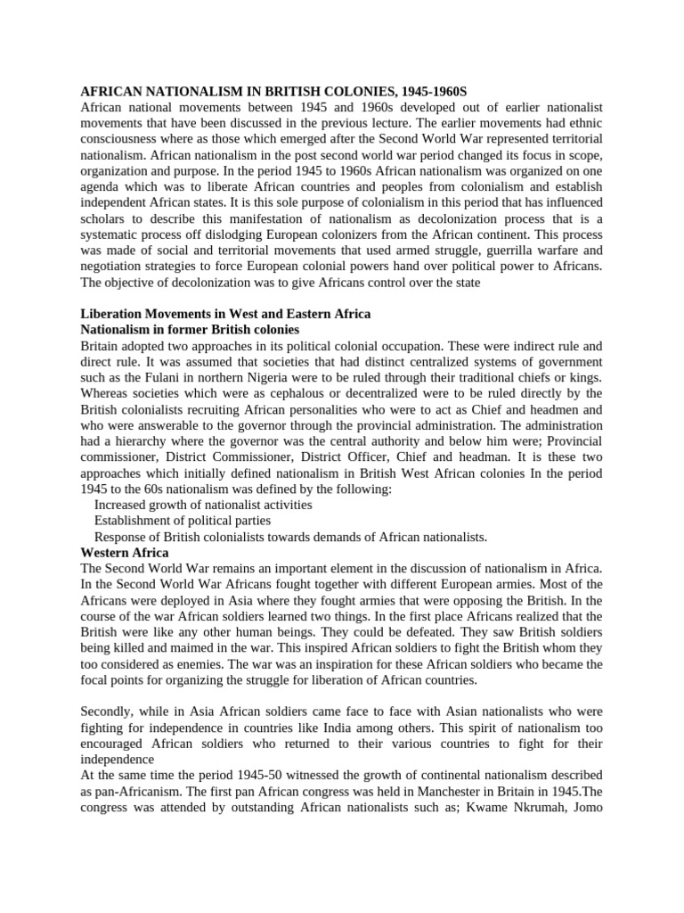 Aht 326 Mks African Nationalism in British Colonies | PDF | Kenya | Uganda