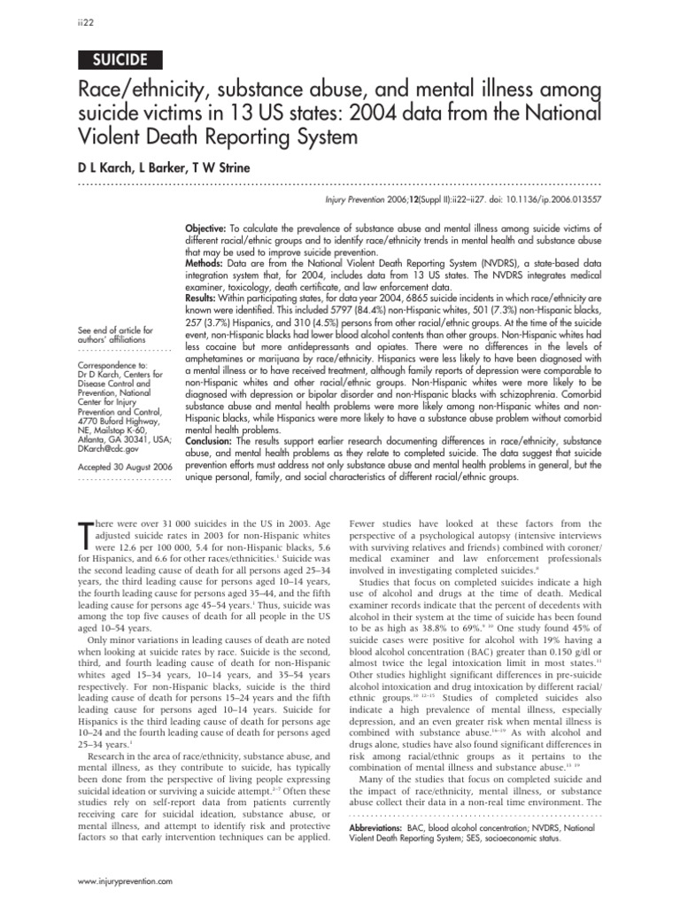 Race/ethnicity, Substance Abuse, and Mental Illness Among Suicide ...
