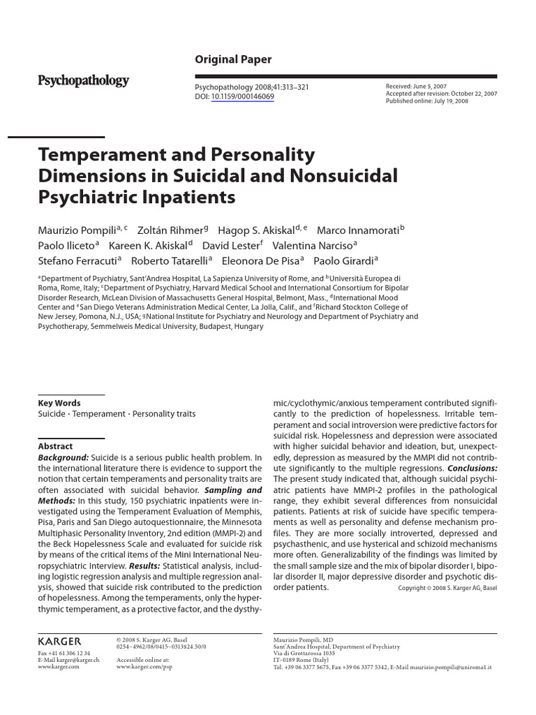 24 Temperament and Personality Dimensions in Suicidal and Nonsuicidal ...