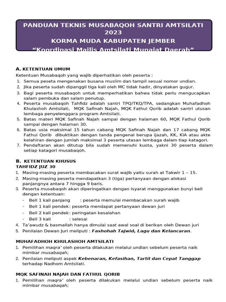 Panduan Teknis Musabaqoh 2023 | PDF