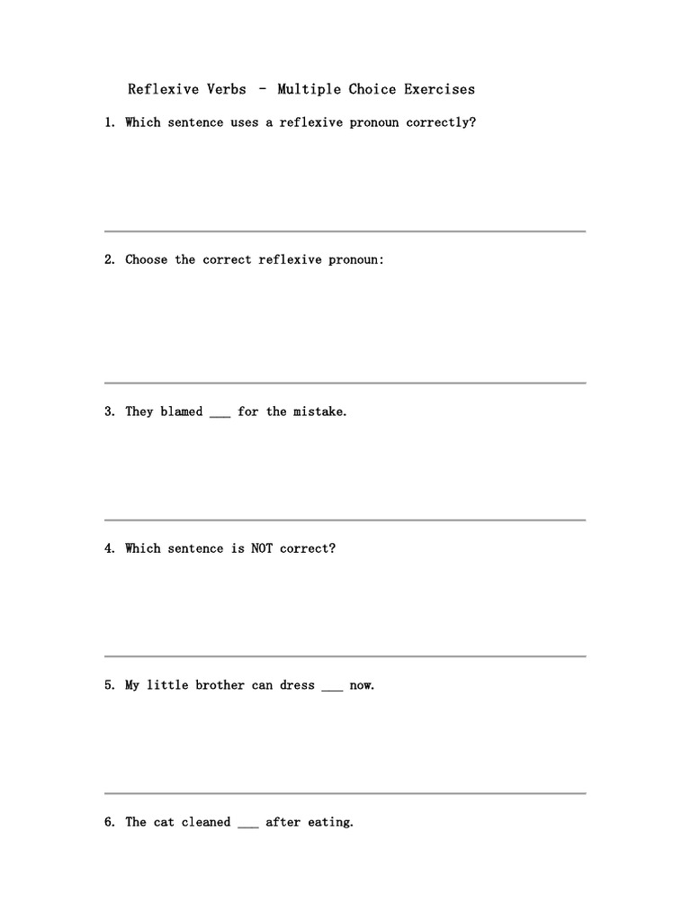 ? Reflexive Verbs - Multiple Choice Exercises | PDF