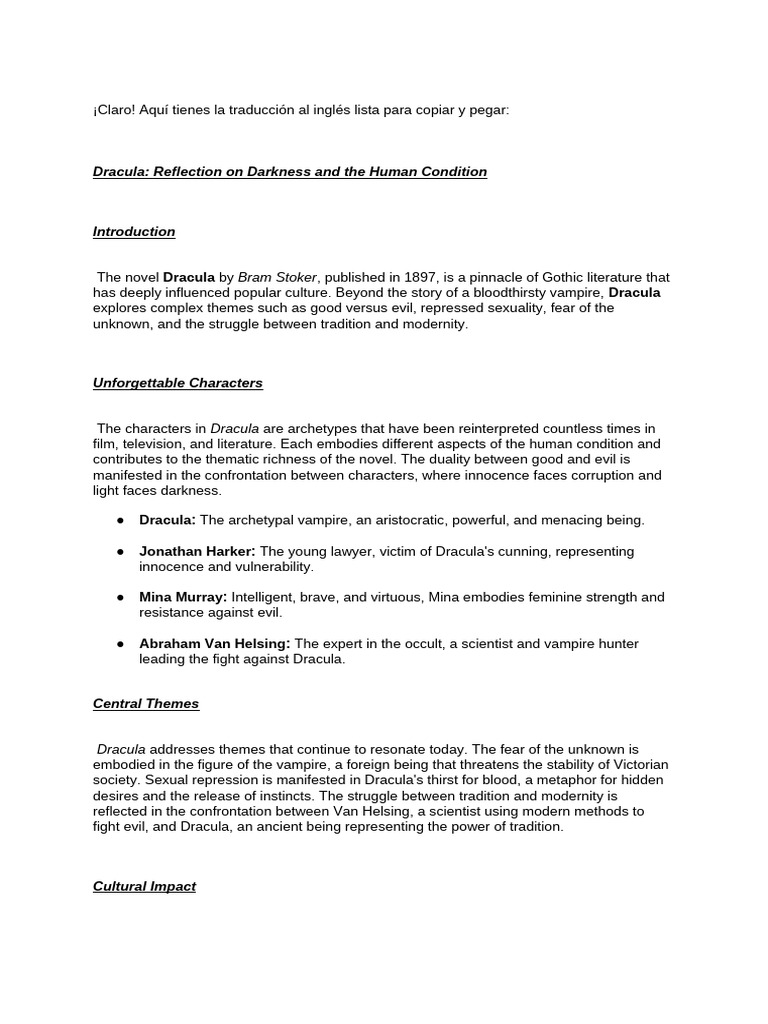 Dracula - Reflection On Darkness and The Human Condition | PDF ...