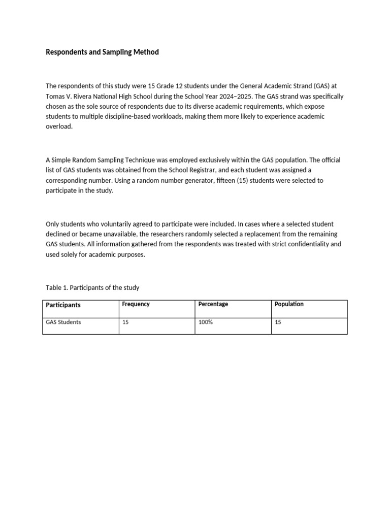 Respondents and Sampling Method Edison | PDF